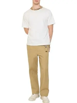 Burberry Textured Check Cotton Trousers - Sandstorm Beige