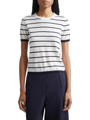 Max Mara Pavetta Stripe Short Sleeve Cashmere & Silk Sweater - Ivory