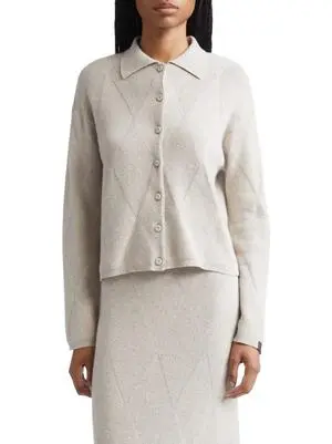 Max Mara Diamond Stitch Cashmere Cardigan - Beige Melange