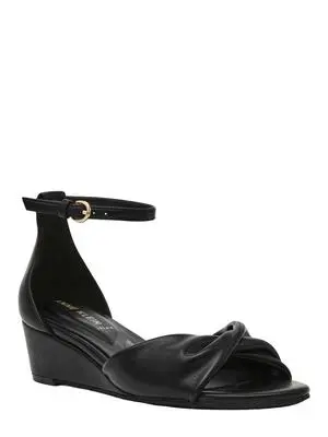 Anne Klein Whitby Ankle Strap Wedge Sandals - Black Smooth