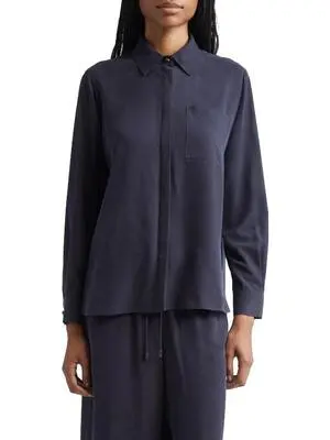 Max Mara Silk Crêpe De Chine Button-Up Shirt Ultramarine
