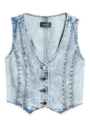 MARCI Studded Denim Vest - Washed Indigo