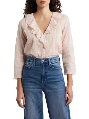 DÔEN Huguette Pintuck Ruffle Top - Blush
