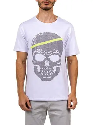 MACEOO Pixel Skull Cotton Graphic T-shirt - White