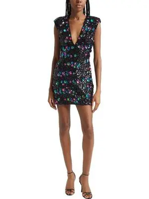 Ramy Brook Lacey Rosette Appliqué Sequin Minidress - Multi Rosette