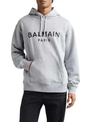 Balmain Logo Graphic Hoodie - Yeq Grey/black