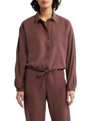 CLOTH & STONE Twill Tie Hem Button-up Shirt - Chocolate Truffle