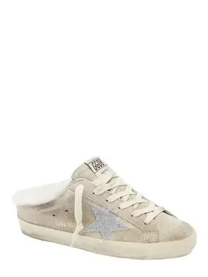 GOLDEN GOOSE Super-star Sabot Genuine Shearling Lined Mule Sneaker - White/crystal