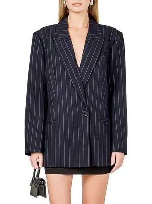 Endless Rose Oversized Pinstripe Blazer - Navy