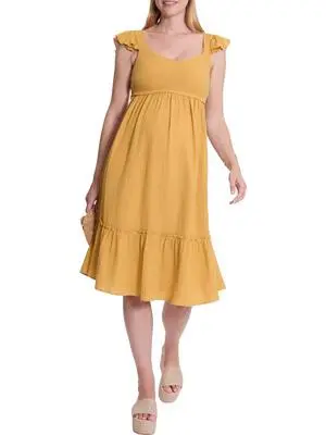 CACHE COEUR Melody Organic Cotton Gauze Maternity/nursing Midi Dress - Cumin