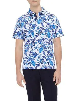 Bugatchi Hendrix Digital Floral Print Pima Cotton Polo - Classic Blue