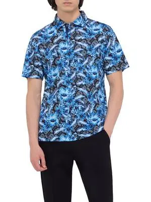 Bugatchi Hendrix Digital Floral Print Pima Cotton Polo - Navy