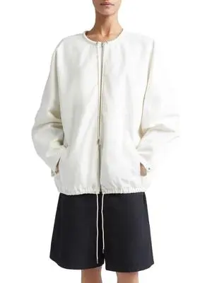 Partow Bond Drawstring Cotton Canvas Bomber Jacket - Ivory