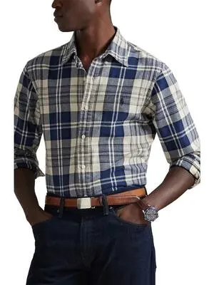 Polo Ralph Lauren Classic Fit Brushed Plaid Cotton Button-down Oxford Shirt - Off White Navy Multi