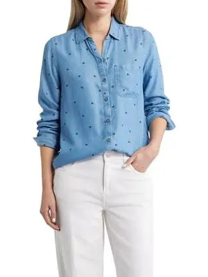 BEACHLUNCHLOUNGE Cassie Chambray Button-Up Shirt Dark Hearts