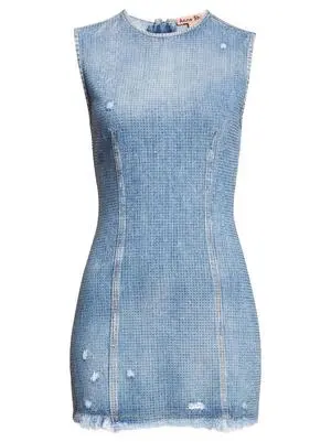Acne Studios Denka Shimmy Dawn Crystal Denim Minidress - Light Blue