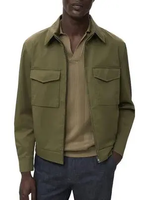 Mango Cotton-blend Twill Zip Jacket - Olive Green