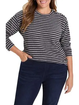 NIC+ZOE Texture Stripe Button-shoulder Top - Indigo Multi