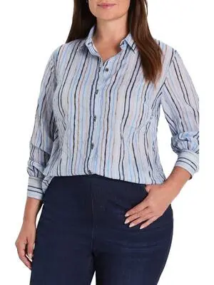 NIC+ZOE Drifty Stripe Cotton Button-up Blouse - Blue Multi