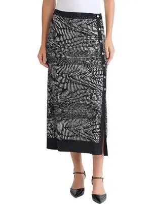 Misook Abstract Animal Print Straight Knit Skirt - Black/white