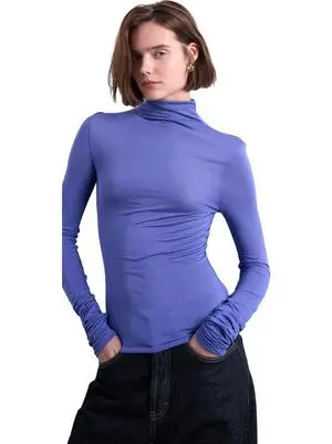 Topshop Funnel Neck Long Sleeve Top - Purple