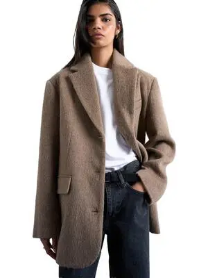 Topshop Three-button Brushed Coat - Camel