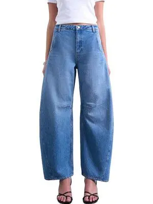 Topshop High Waist Barrel Jeans - Medium Blue