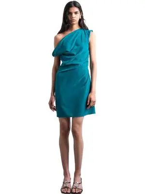 Topshop Twist One-shoulder Velvet Minidress - Teal