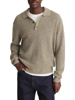 Madewell Wool Blend Waffle Knit Sweater Polo - Heather Sage