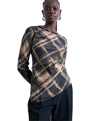 Topshop Printed Asymmetric Top - Navy Multi