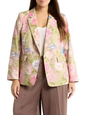 TAHARI ASL Floral Print Sateen Blazer - Taupe Multi