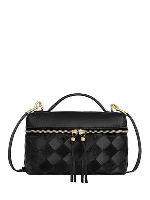 Rebecca Minkoff Frankie Woven Leather Train Case Black