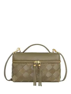 Rebecca Minkoff Frankie Woven Leather Train Case Willow