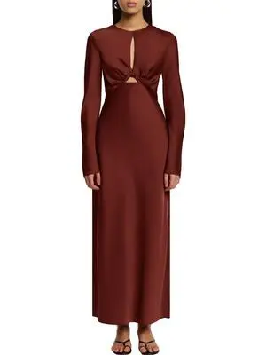 Significant Other Molly Cutout Twist Front Satin Maxi Dress - Carob