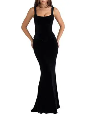 House Of Cb Yasmina Stretch Velvet Corset Gown - Black
