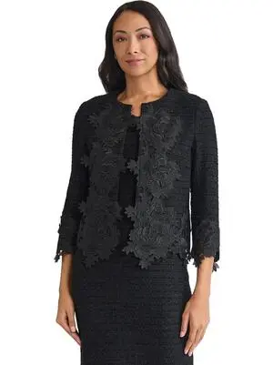 Misook Floral Lace Applique Knit Jacket - Black