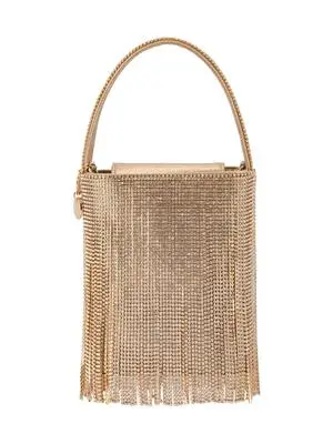 OLGA BERG Billie Crystal Fringe Top Handle Bag - Champagne