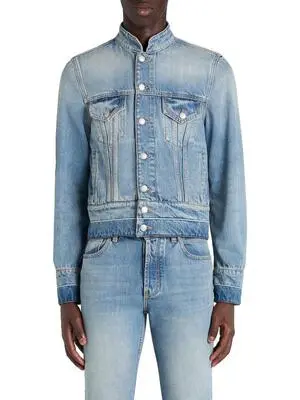 Alexander McQueen Band Collar Denim Jacket - Blue Washed