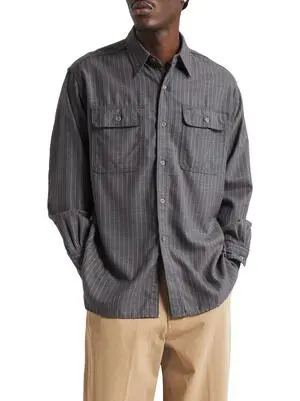 BEAMS Work Uniform Pinstripe Serge Button-up Shirt - Grey
