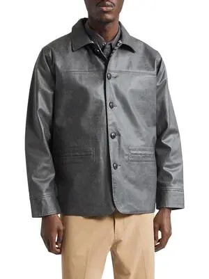 BEAMS Aged Faux Leather Car Coat - Black
