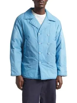 BEAMS P-coat Pigment-dyed Nylon Double-breasted Jacket - Sax