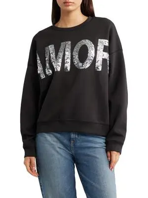ICHI Sequined Appliqué Sweatshirt - Black
