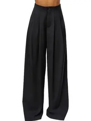 JLUXLABEL Pleated Wide-leg Pants - Black