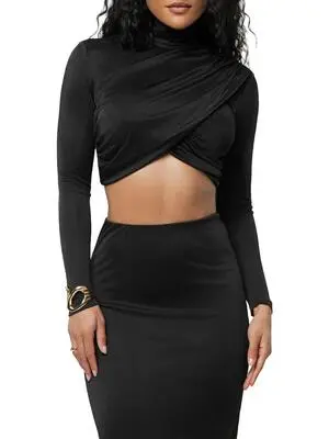 JLUXLABEL Slinky Crop Satin Top - Black