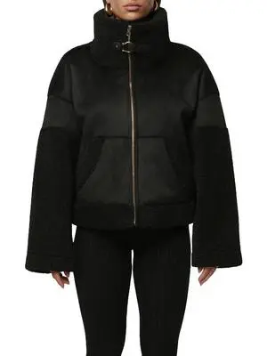 JLUXLABEL Faux Shearling Zip-Up Coat Black