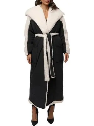 JLUXLABEL Quilted Longline Coat With Fleece Lining - Black