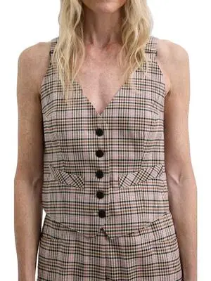 SCALPERS Cotton Checked Vest - Pinkcheck