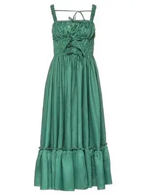 VASILIKI Amara Ruched Linen Midi Dress - Emerald