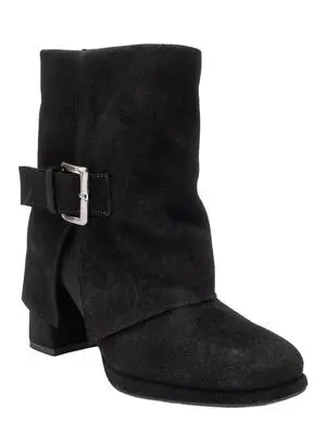 FOREVER & ALWAYS SHOES Lore Leather Buckle Boots - Black Suede