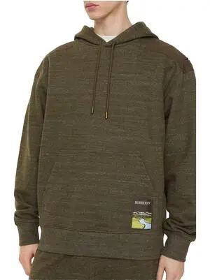 Burberry Landscape Label Cotton Hoodie - Thorn Green Melange